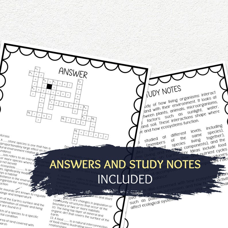 Ecology Crossword Puzzle, Printable Biology Science Activity Worksheets ...