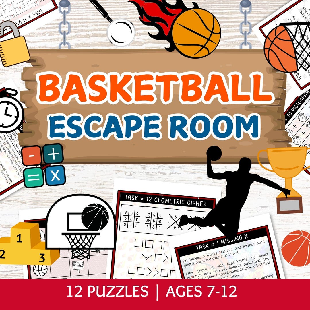 Basketball Escape Room, 12 Printable Puzzles, Time Machine Escape Room ...
