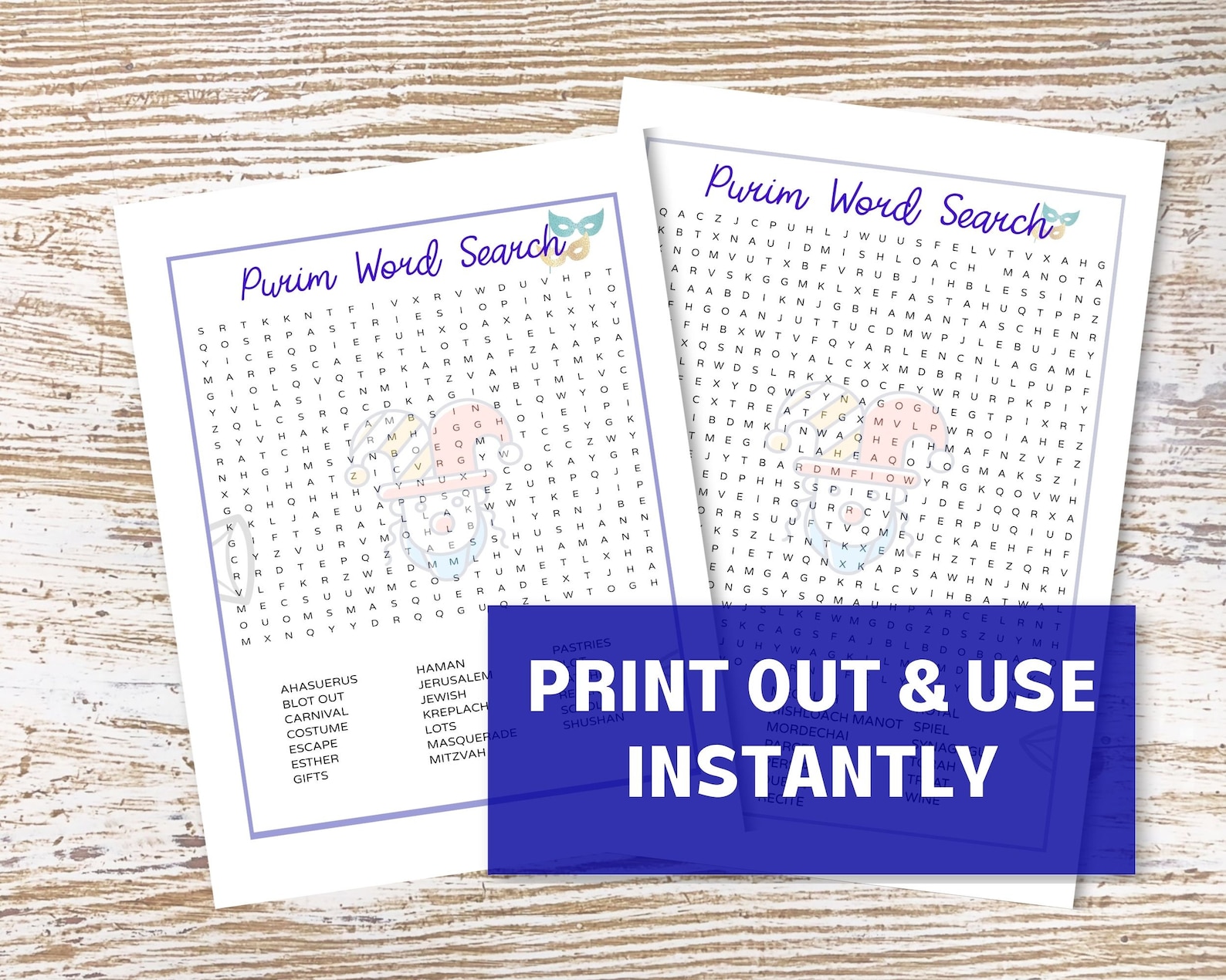 Purim Word Search Printable, Party Games for Family, 2 Printable Word ...