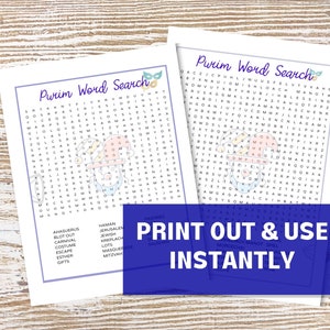 Purim Word Search Printable, Party Games for Family, 2 Printable Word ...