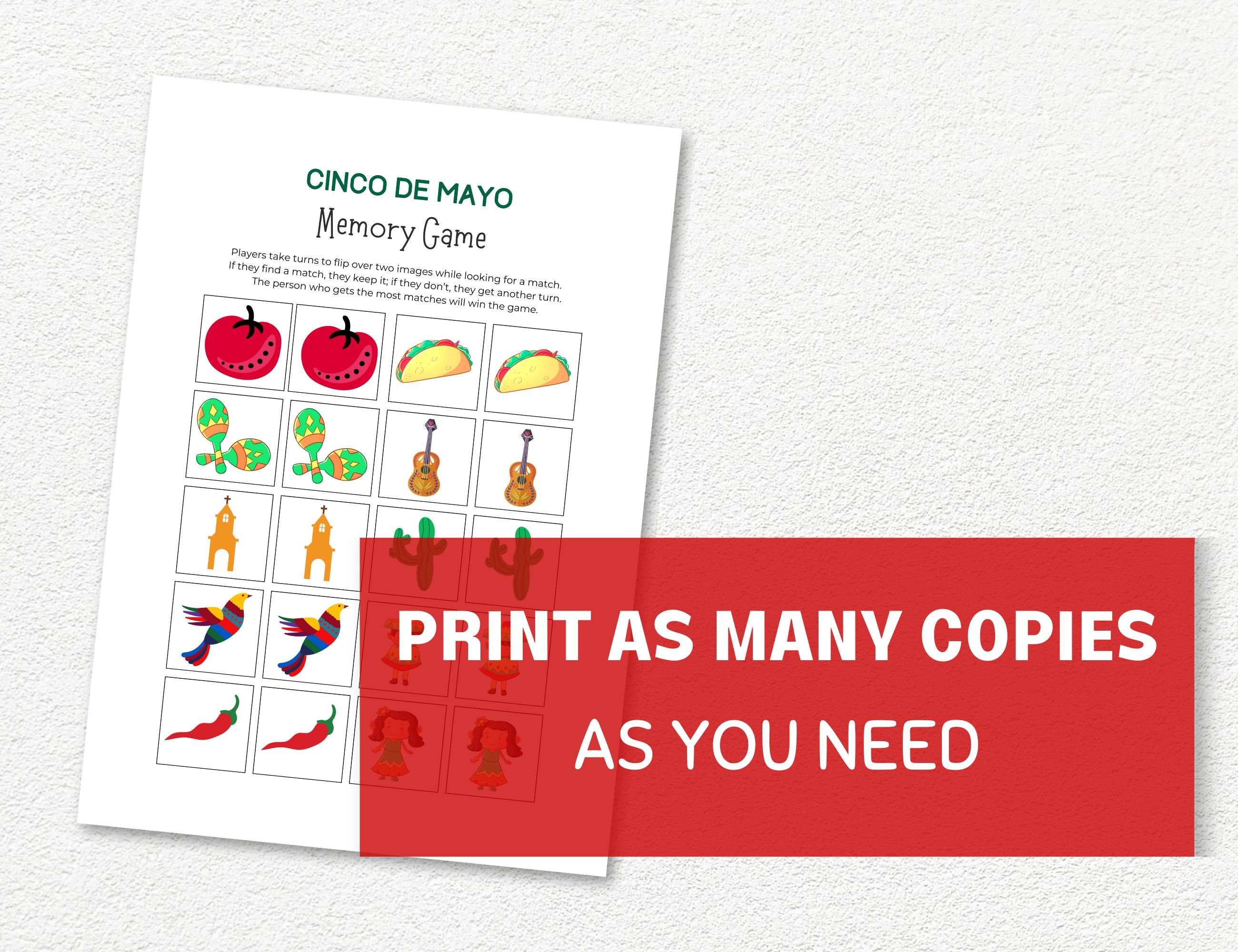 Cinco De Mayo Memory Game Printable, Memory Matching Game, Fiesta Party ...
