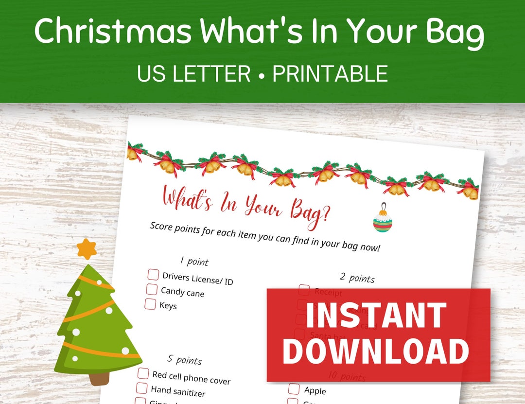 Christmas What’s in Your Bag Game, What’s in Your Purse, Printable ...