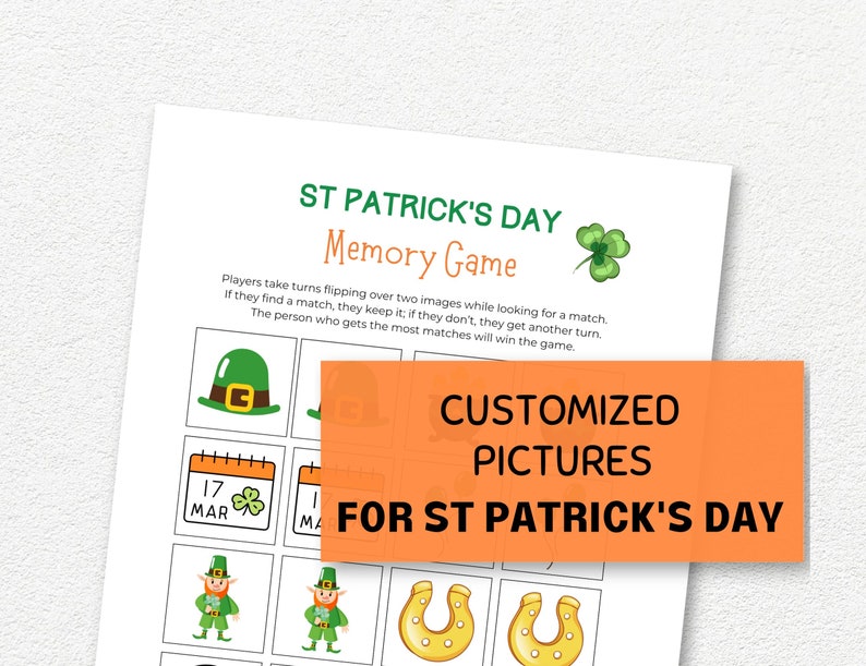 St. Patricks Day Memory Game, Printable Memory Matching Game, St ...