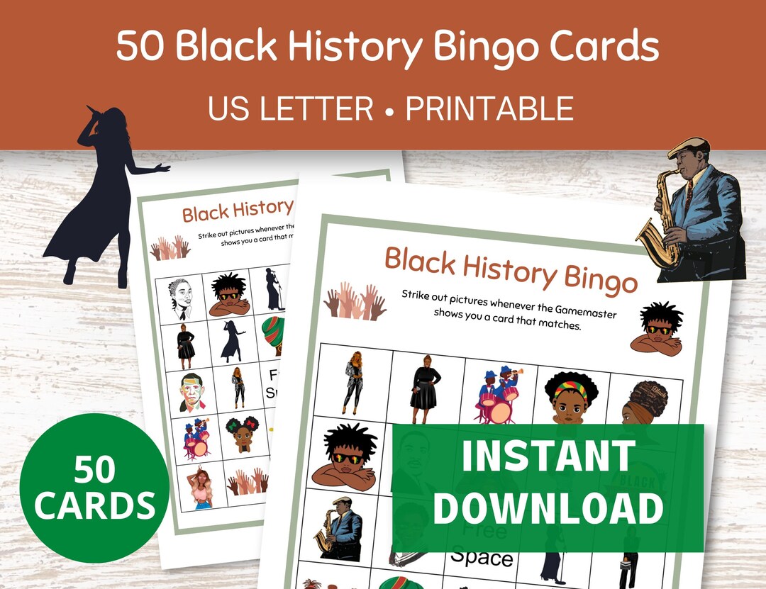 Black History Month Bingo, 50 Bingo Printable Cards, Black History ...