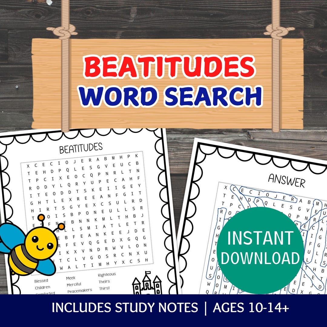 Beatitudes Word Search, Printable Sunday School Activity With Study ...