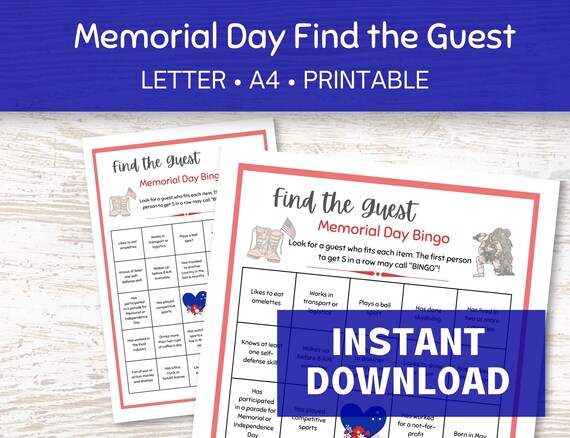 Memorial Day Games Printable Find the Guest Memorial Day - Etsy