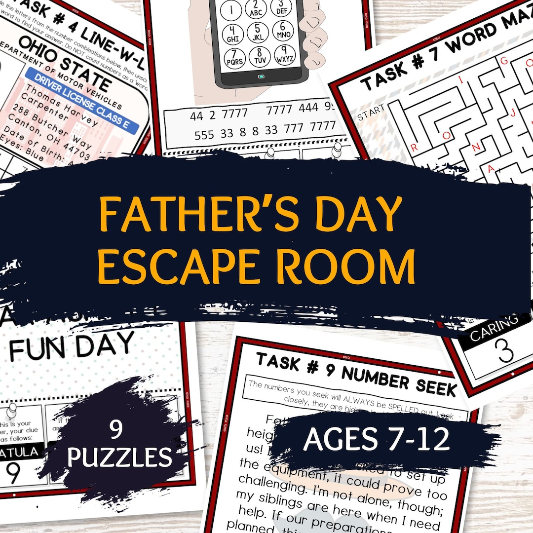 Father’s Day Escape Room, 9 Printable Puzzles, Father’s Day Activities ...