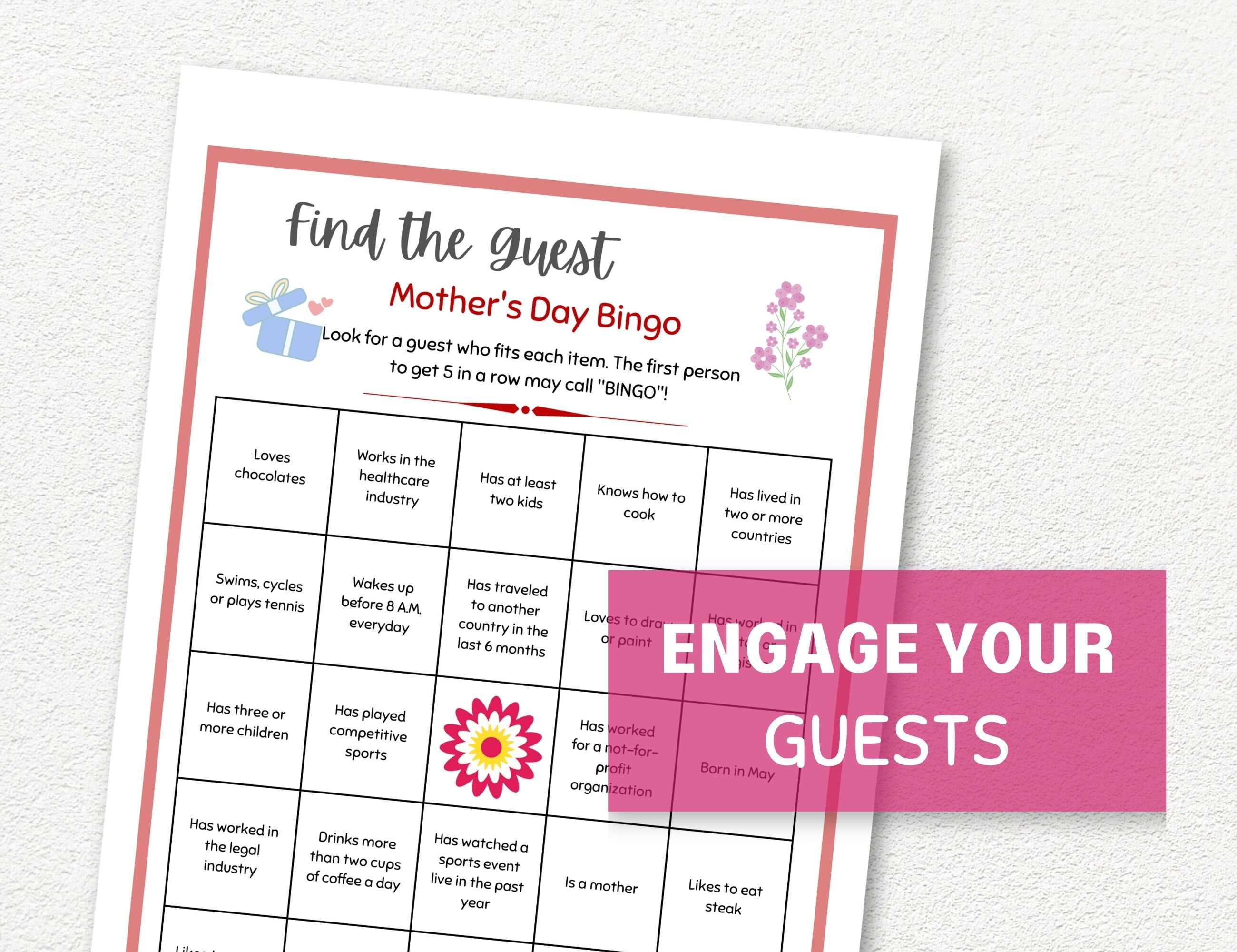 Mother’s Day Bingo Printables, Find the Guest Game in Letter and A4 ...
