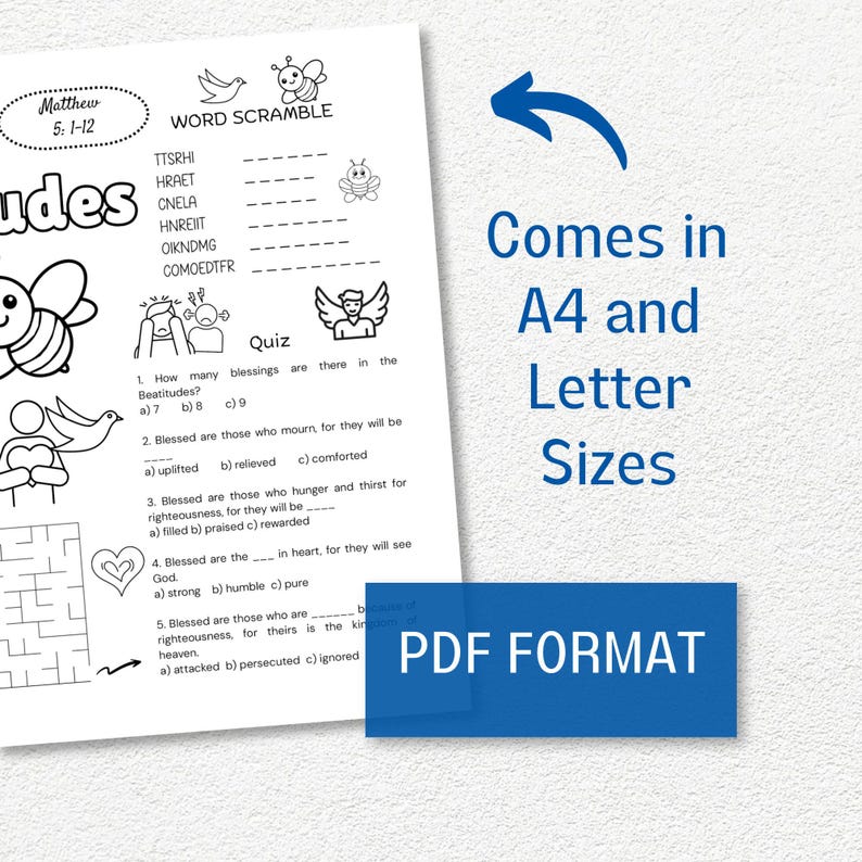 Beatitudes Activity Placemat, Printable Sunday School Activities ...