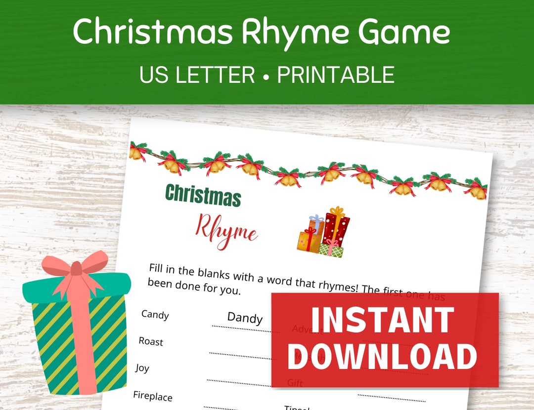 Christmas Rhyme Game Printable, Christmas Party Games for Adults ...