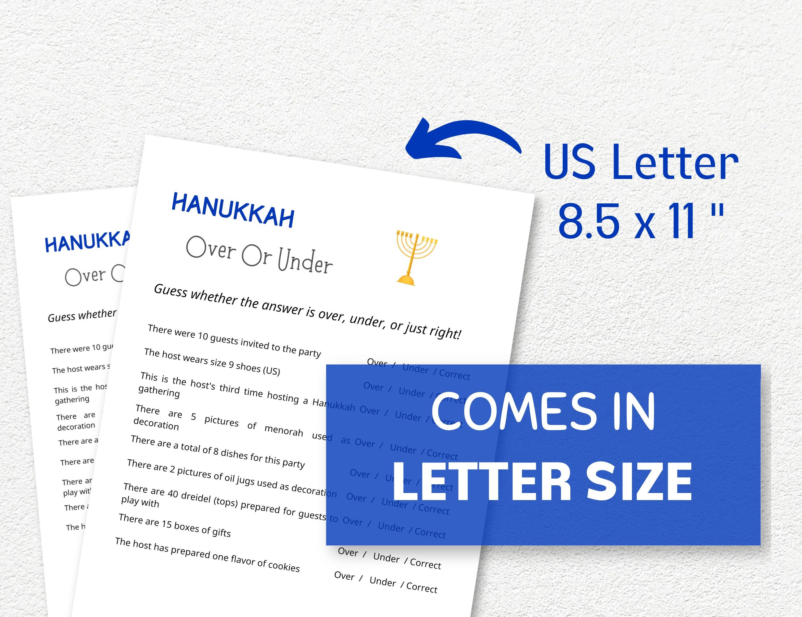 Hanukkah Over or Under Game Printable, Guess How Many, Hanukkah ...