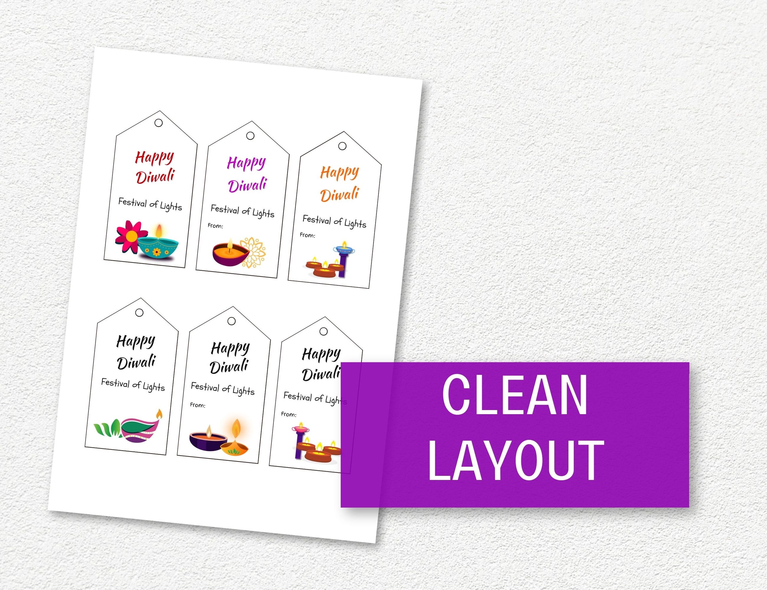 Diwali Gift Tags Printable, Set of 6 Gift Tags for Deepavali, Modern ...