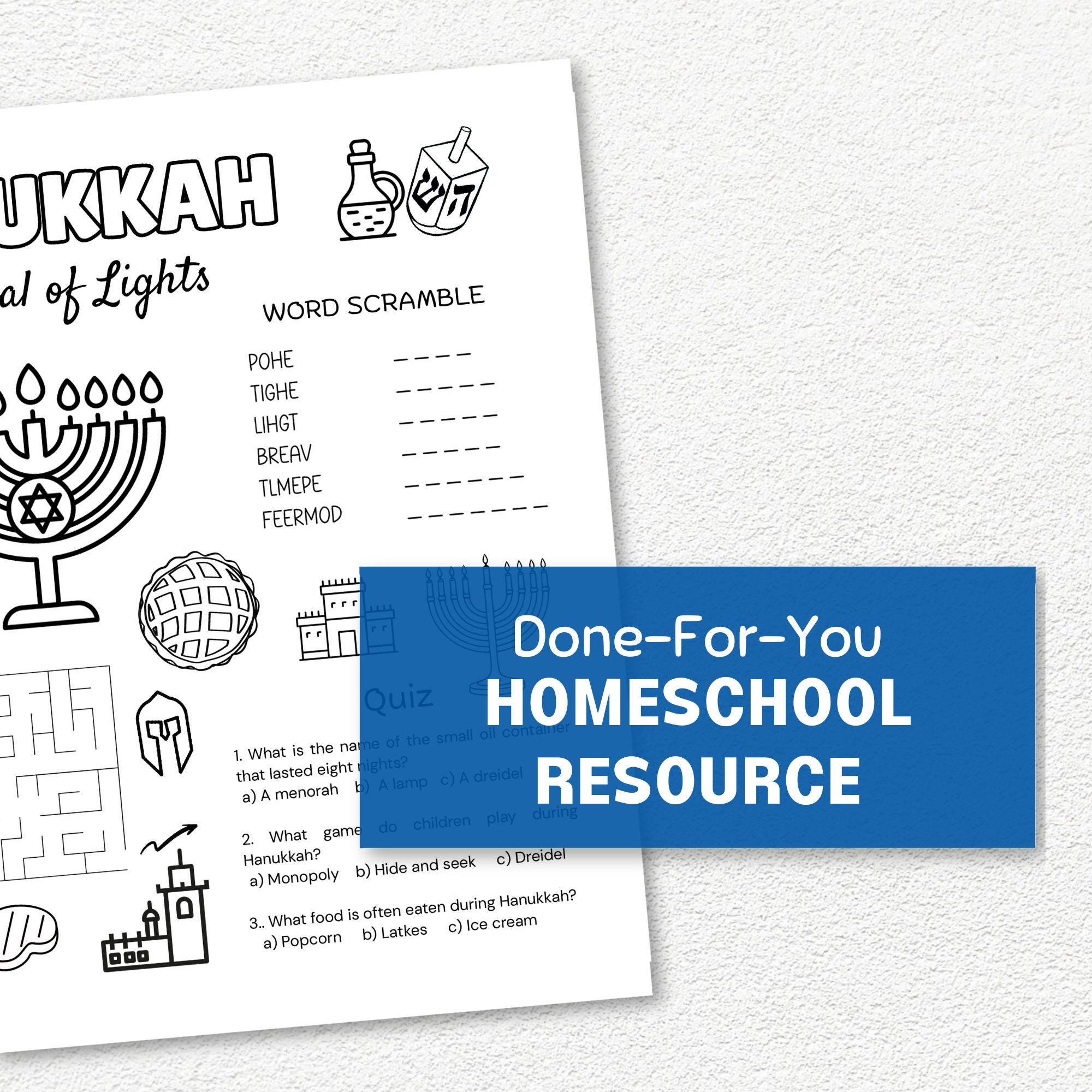 Hanukkah Activity Placemat, Printable Chanukah Games for Kids, Hanukkah ...