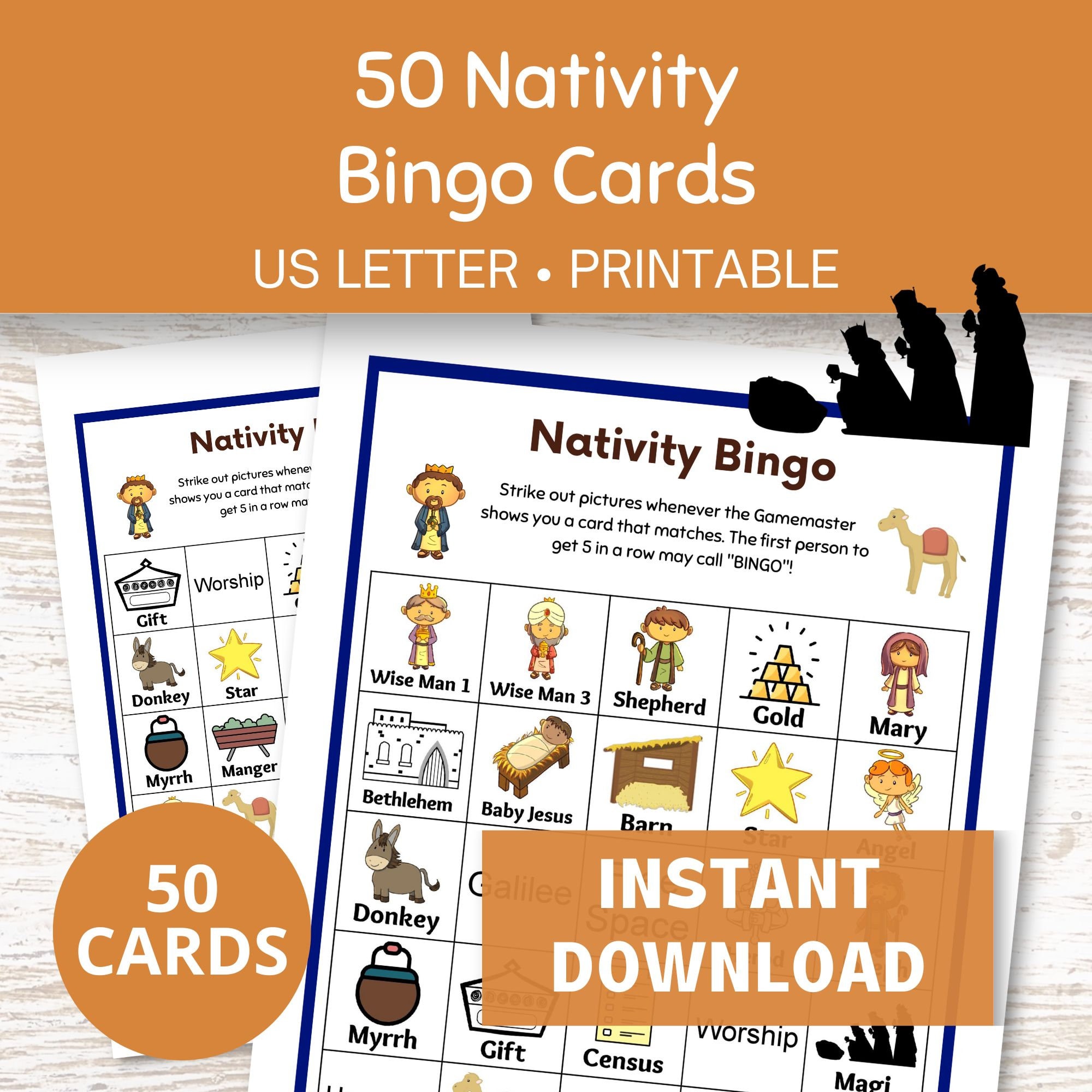 Nativity Bingo Cards Printable, 50 Holiday Bingo Cards PDF, Christmas ...