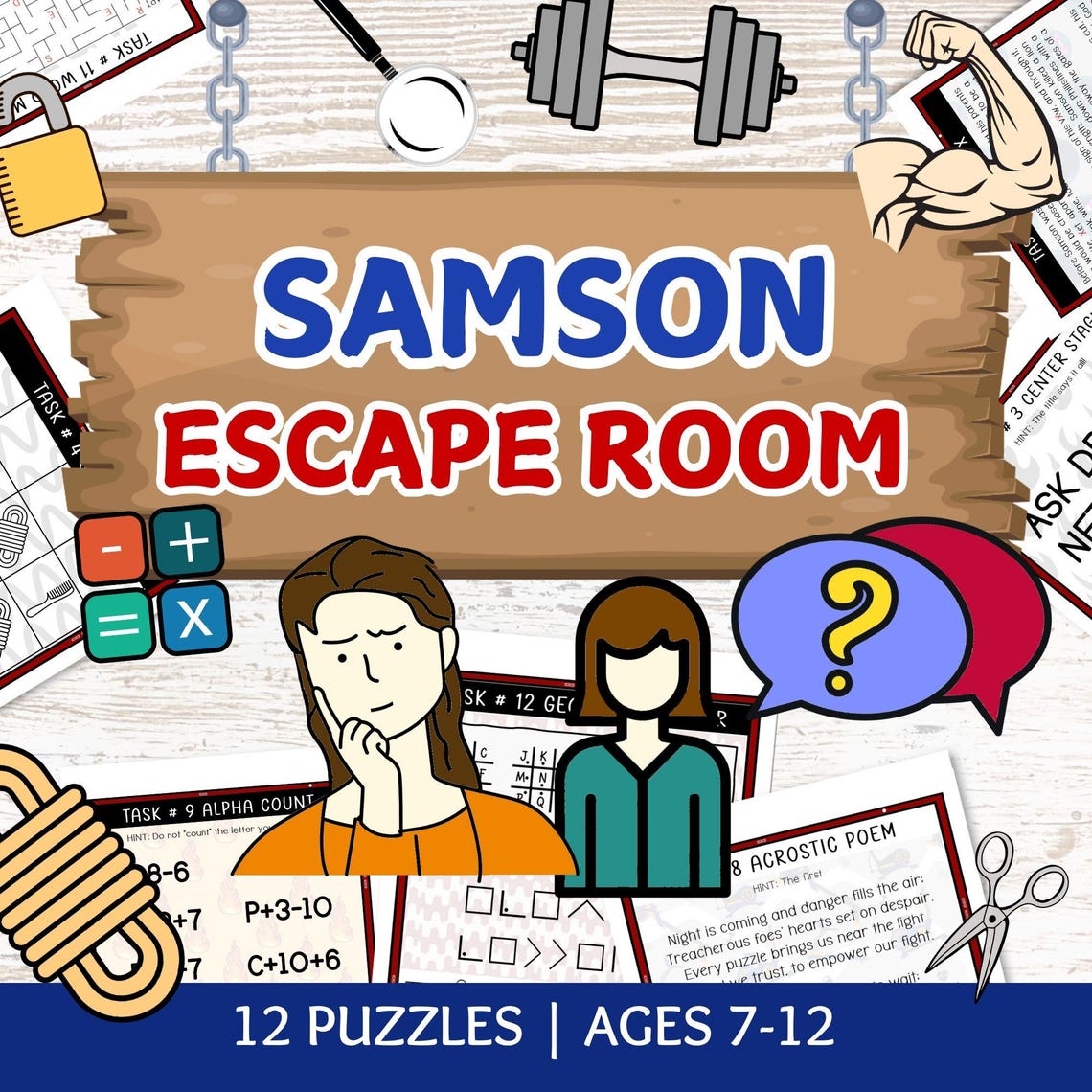 Samson Escape Room, 12 Printable PDF Puzzles, Samson Bible Activities ...