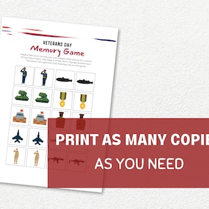 Veterans Day Memory Match Game, Veterans Day Memory Game Printable ...