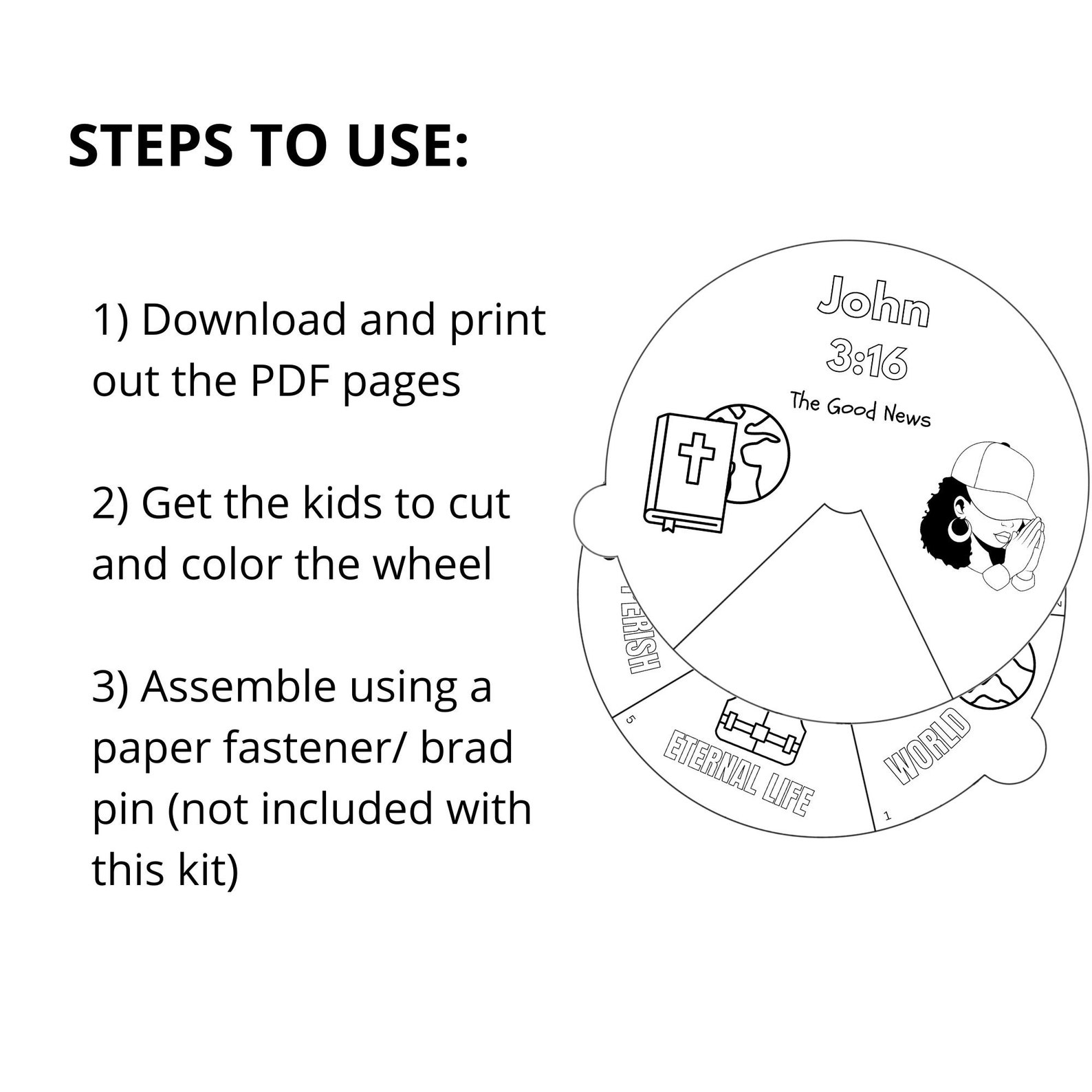 John 3:16 Coloring Wheel, the Good News Sunday School Craft, Printable ...