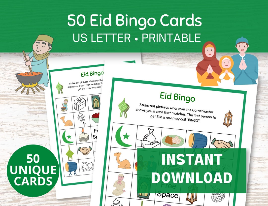 Eid Bingo Cards Printable, 50 PDF Bingo Cards for Eid Al Fitr, Ramadan ...