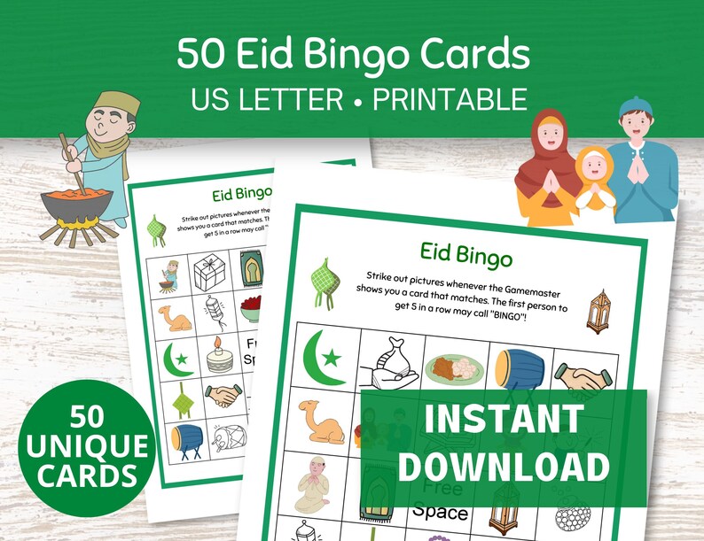 Eid Bingo Cards Printable, 50 PDF Bingo Cards for Eid Al Fitr, Ramadan ...