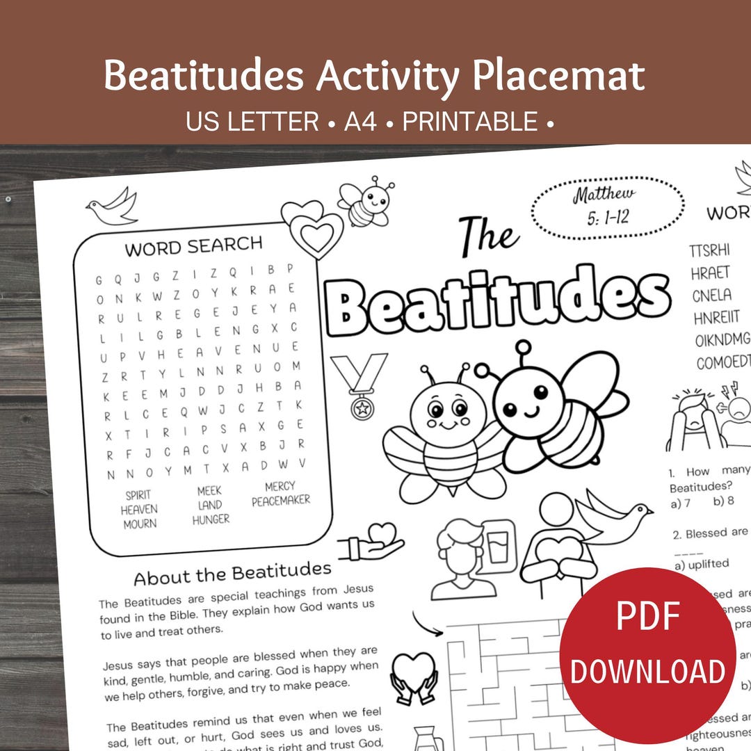 Beatitudes Activity Placemat, Printable Sunday School Activities ...