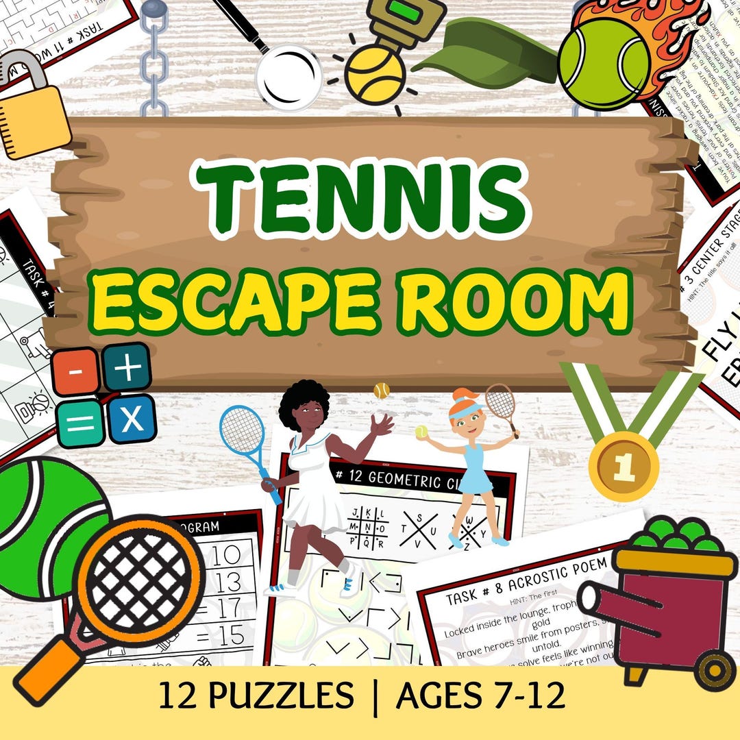 Tennis Escape Room, 12 Printable Puzzles, Tennis Themed Party Games ...