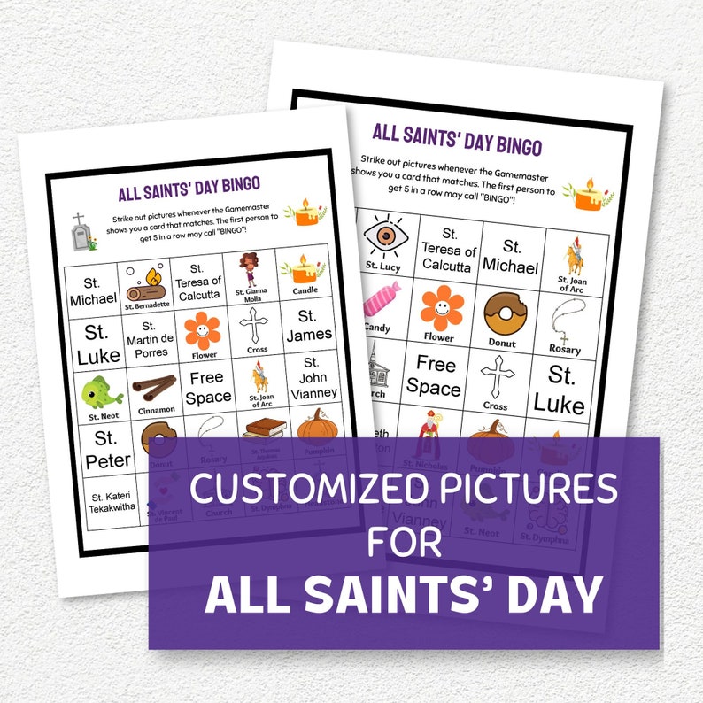 All Saints’ Day Printable Bingo, 50 Holiday Bingo Cards PDF, All Saints ...