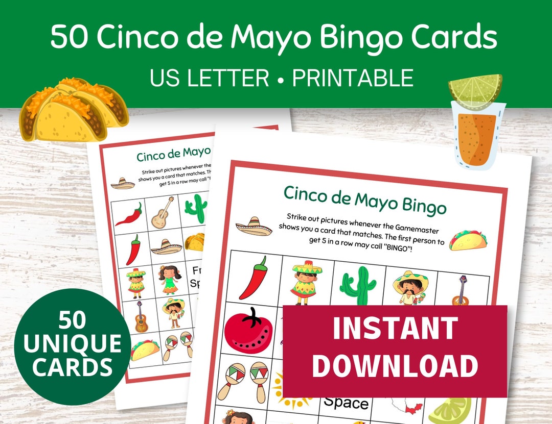 Cinco De Mayo Bingo Cards Printable, Holiday Bingo 50 Cards, Mexican ...