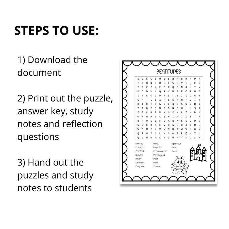 Beatitudes Word Search, Printable Sunday School Activity With Study ...