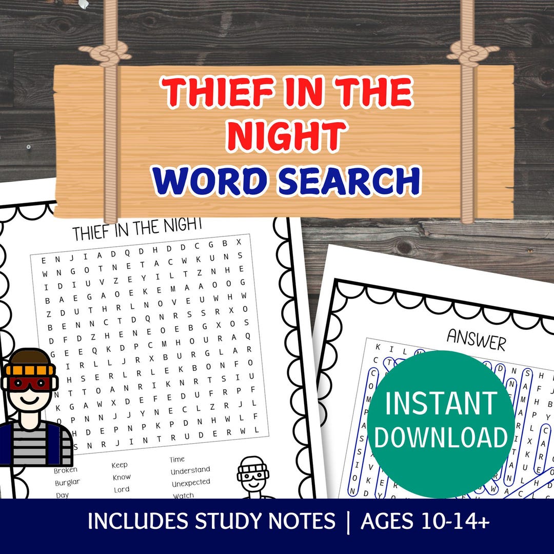 Thief in the Night Word Search, Printable Sunday School Activity With ...