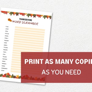Thanksgiving Word Scramble Printable, Thanksgiving Games for Family ...