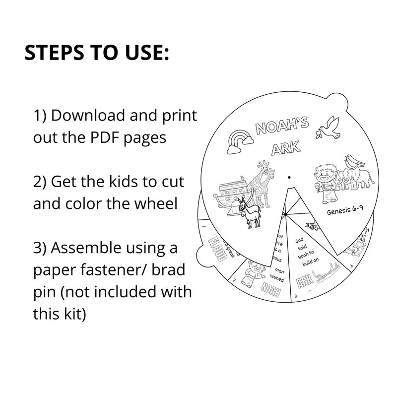 Noah’s Ark Coloring Wheel, Printable Sunday School Lesson, Great Flood ...