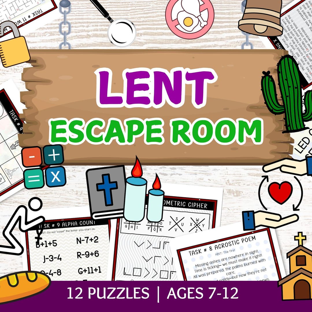 Lent Escape Room Game, 12 PDF Printable Puzzles, Ash Wednesday Activity ...