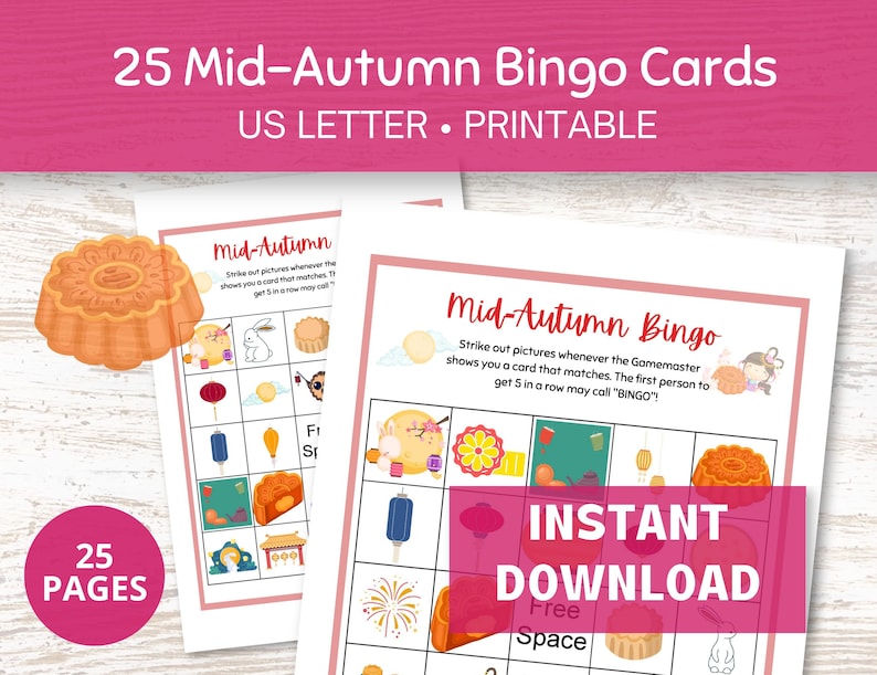 Mid-autumn Festival Bingo Cards, 25 Cards for Mooncake Festival, Mid ...