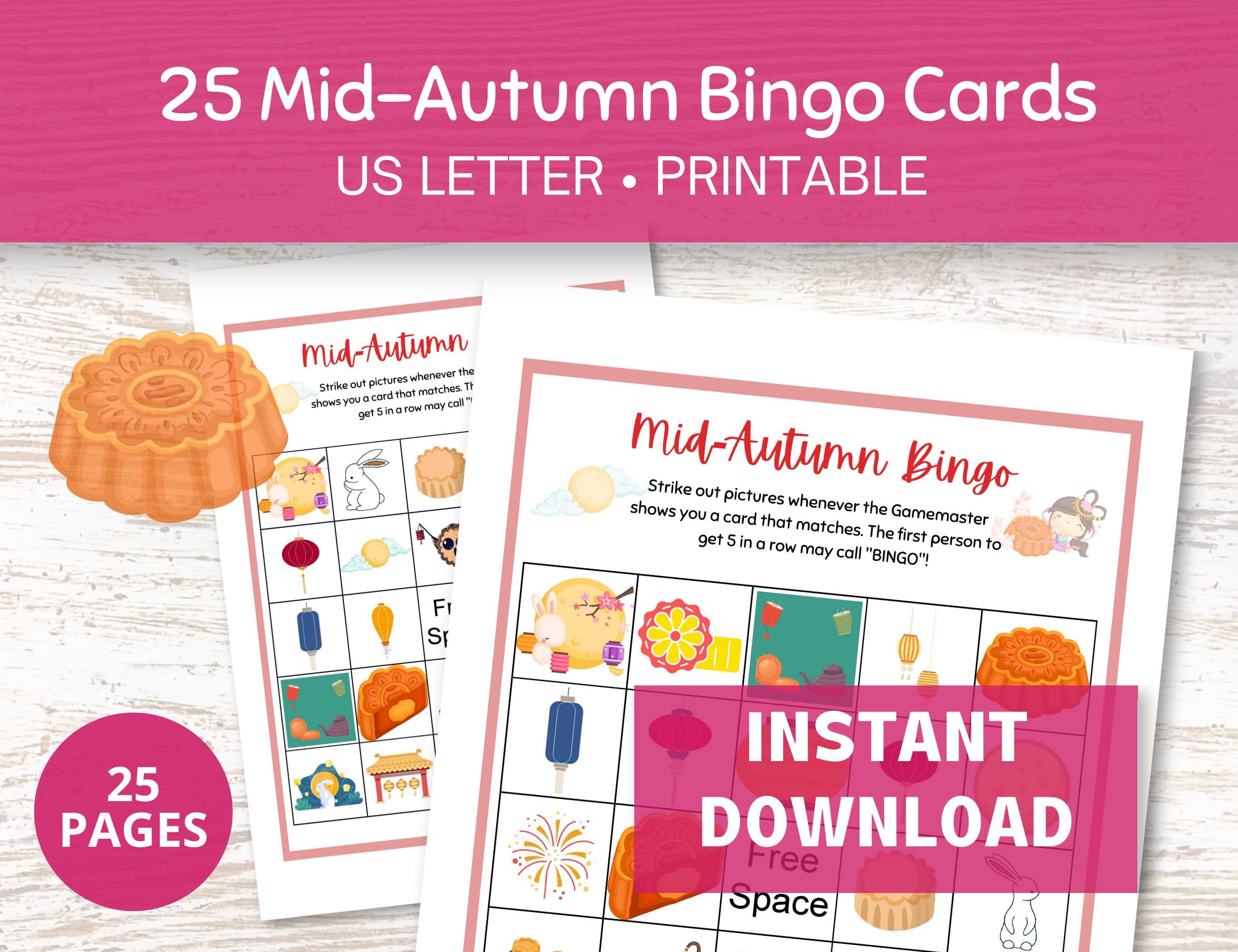 Mid-autumn Festival Bingo Cards, 25 Cards for Mooncake Festival, Mid ... Mid-autumn Festival Bingo Cards, 25 Cards for Mooncake Festival, Mid ...