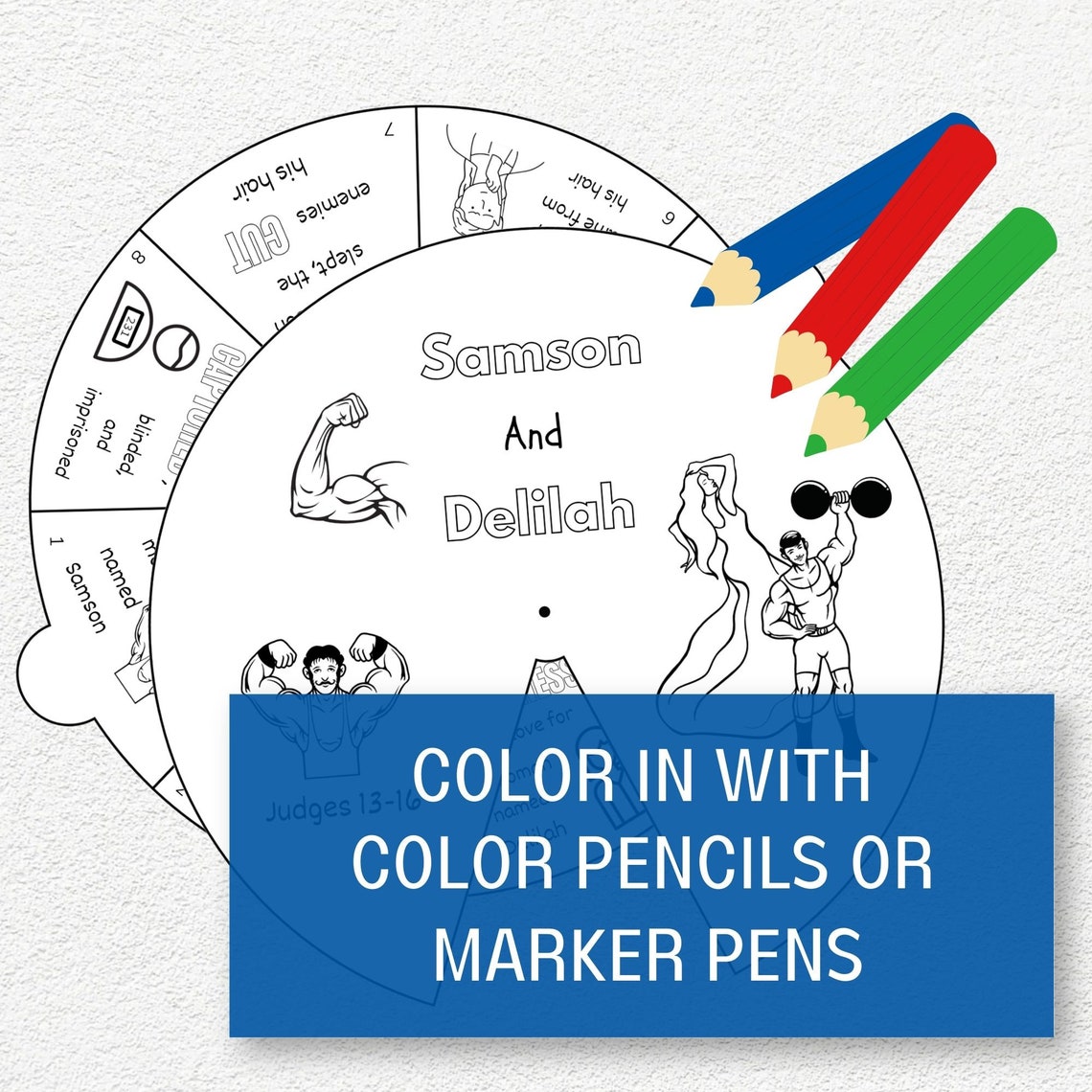 Samson and Delilah Coloring Wheel, Printable Sunday School Lesson, Kids ...