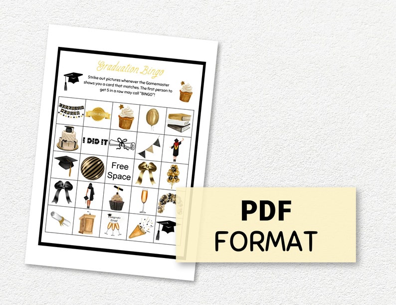 Graduation Bingo Printable, 50 Black and Gold Graduation Bingo Cards ...