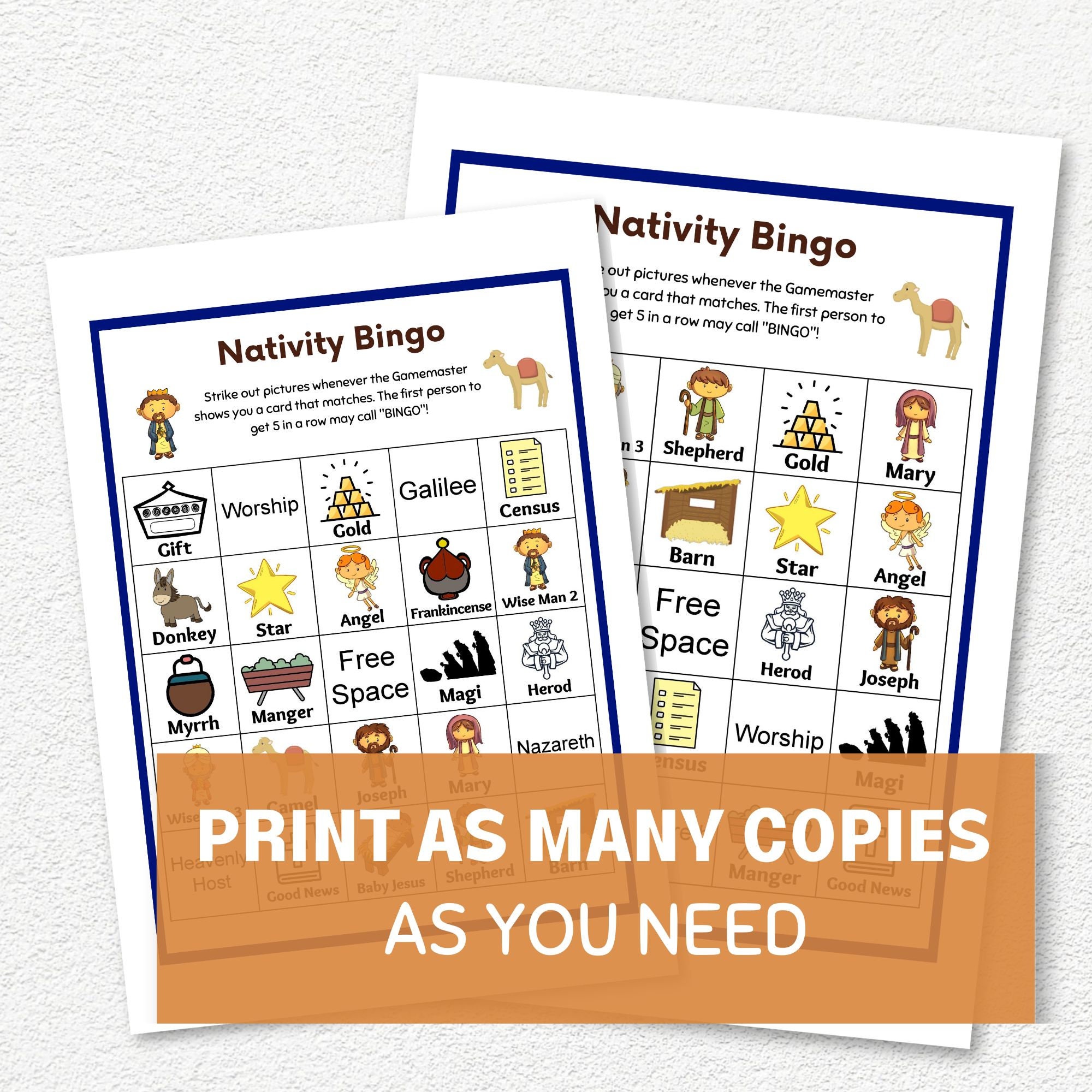 Nativity Bingo Cards Printable, 50 Holiday Bingo Cards PDF, Christmas ...