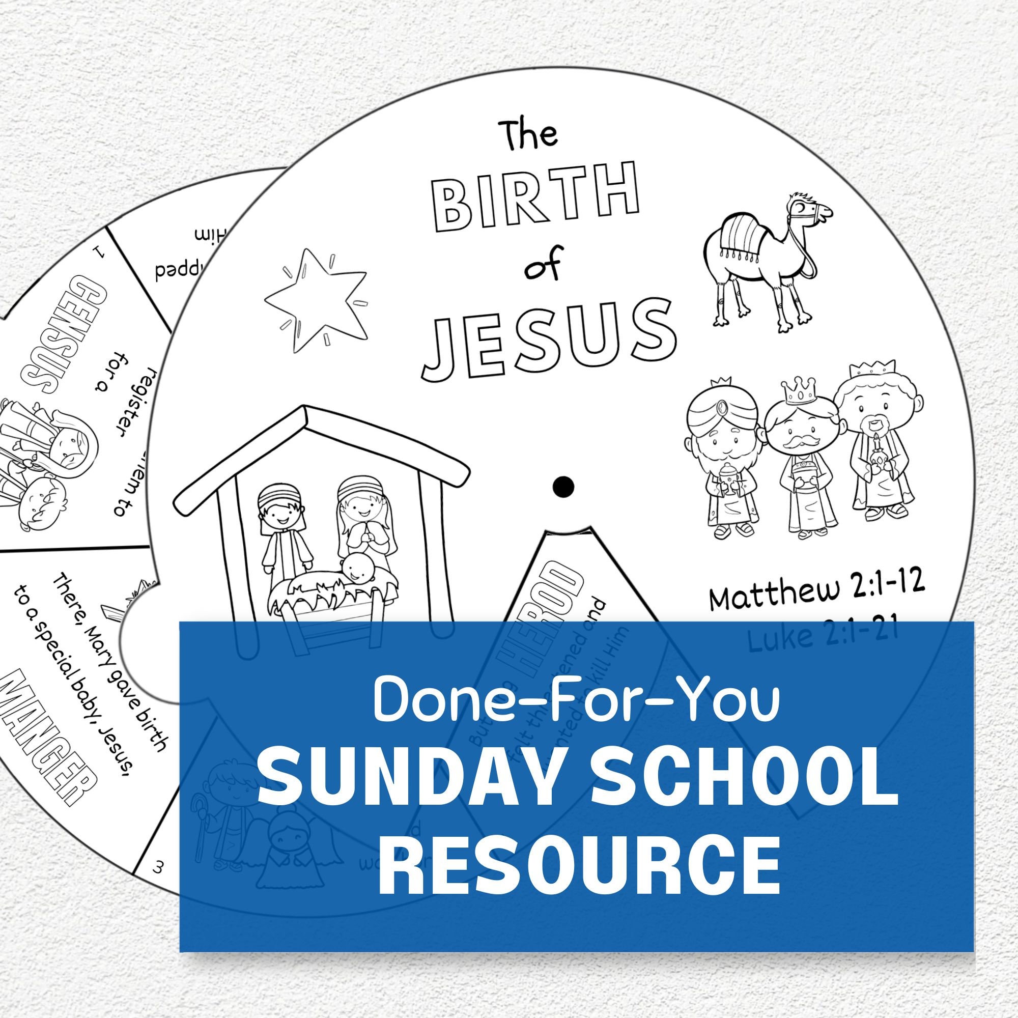 Birth of Jesus Coloring Wheel, Nativity Coloring Craft Printable, Kids ...