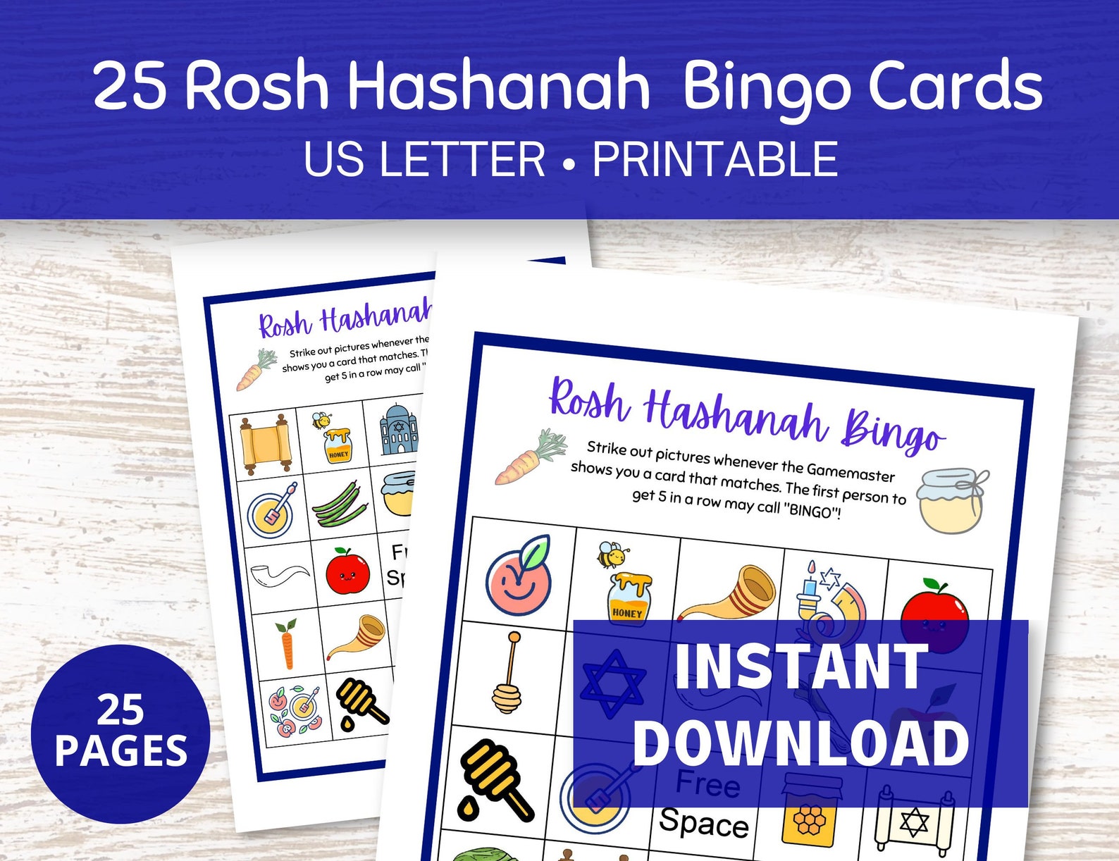 Rosh Hashanah Bingo Game, Rosh Hashanah Activity for Family, 25 ...
