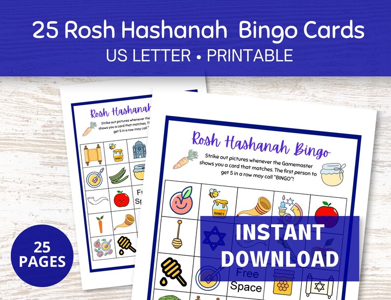 Rosh Hashanah Bingo Game, Rosh Hashanah Activity for Family, 25 ...