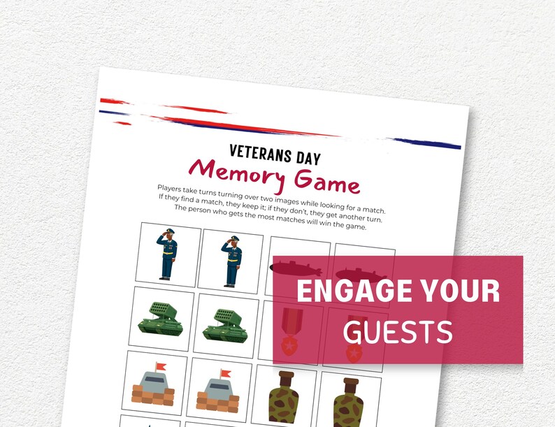 Veterans Day Memory Match Game, Veterans Day Memory Game Printable ...
