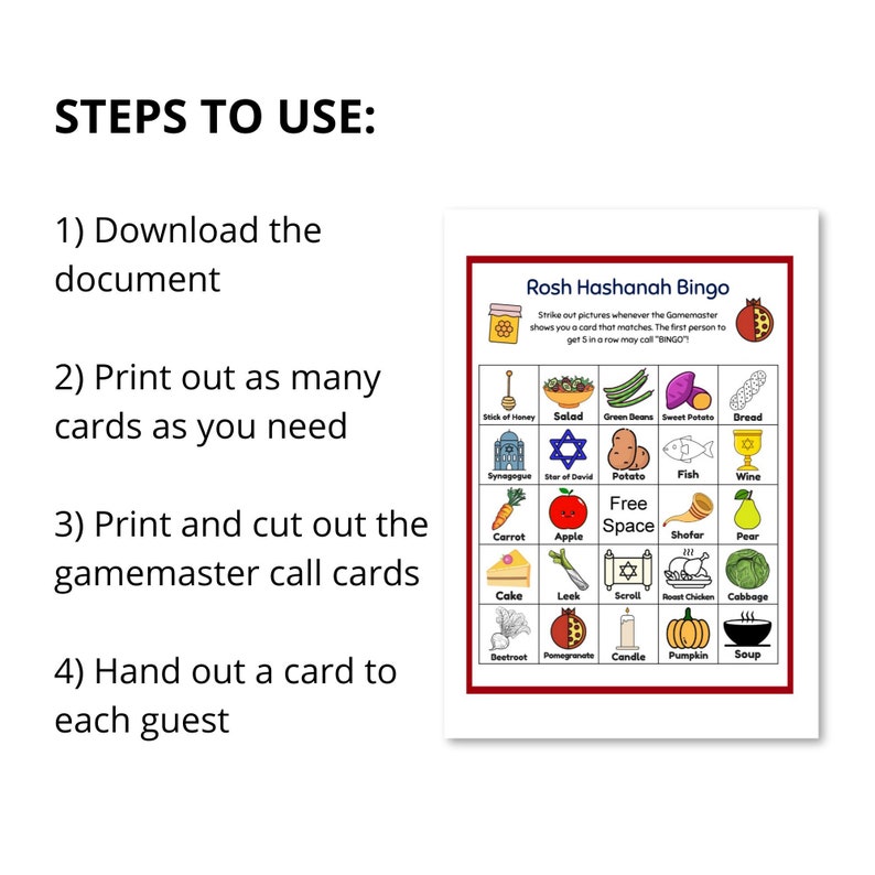 Rosh Hashanah Bingo Game, Holiday Bingo 50 Cards, Jewish New Year ...