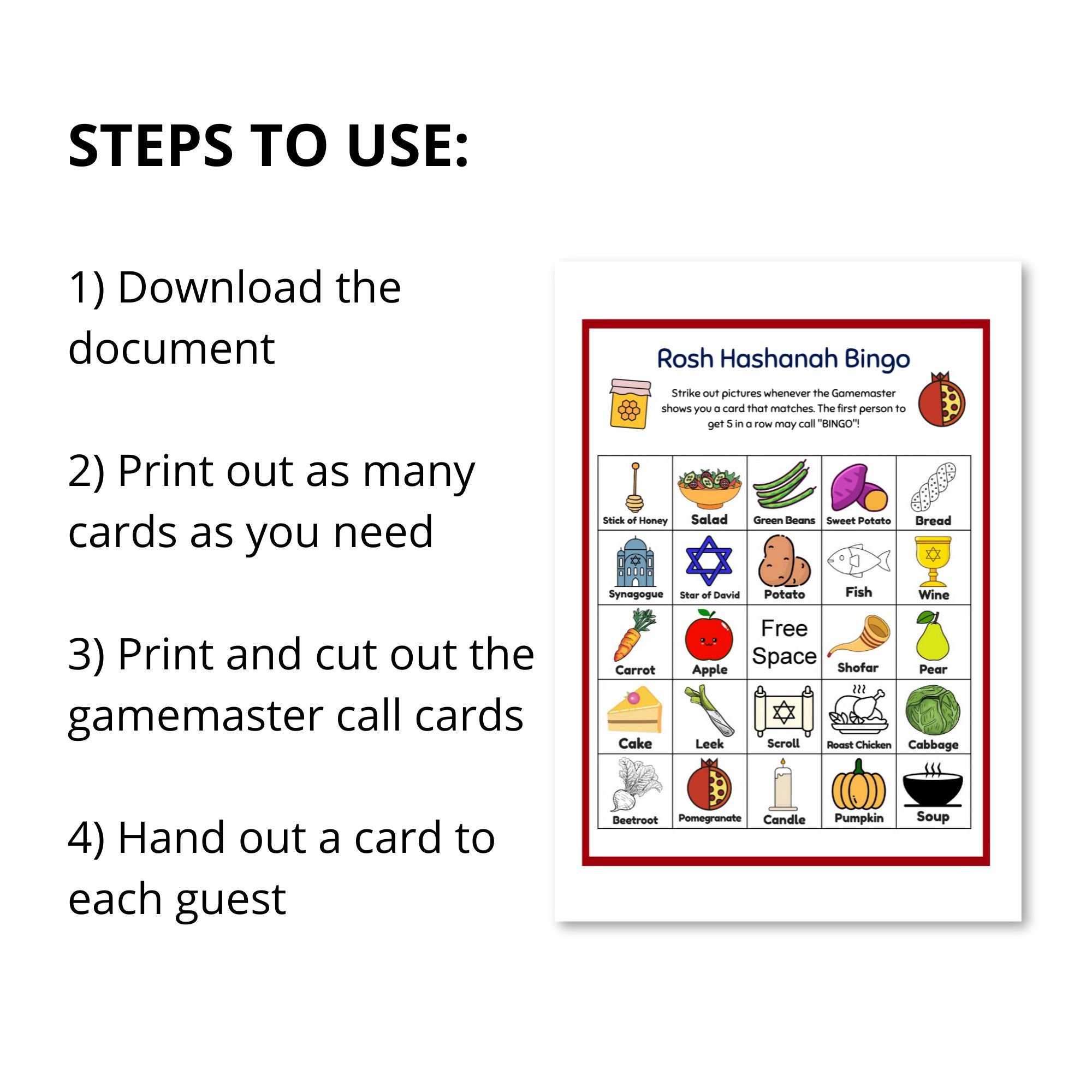 Rosh Hashanah Bingo Game, Holiday Bingo 50 Cards, Jewish New Year ...