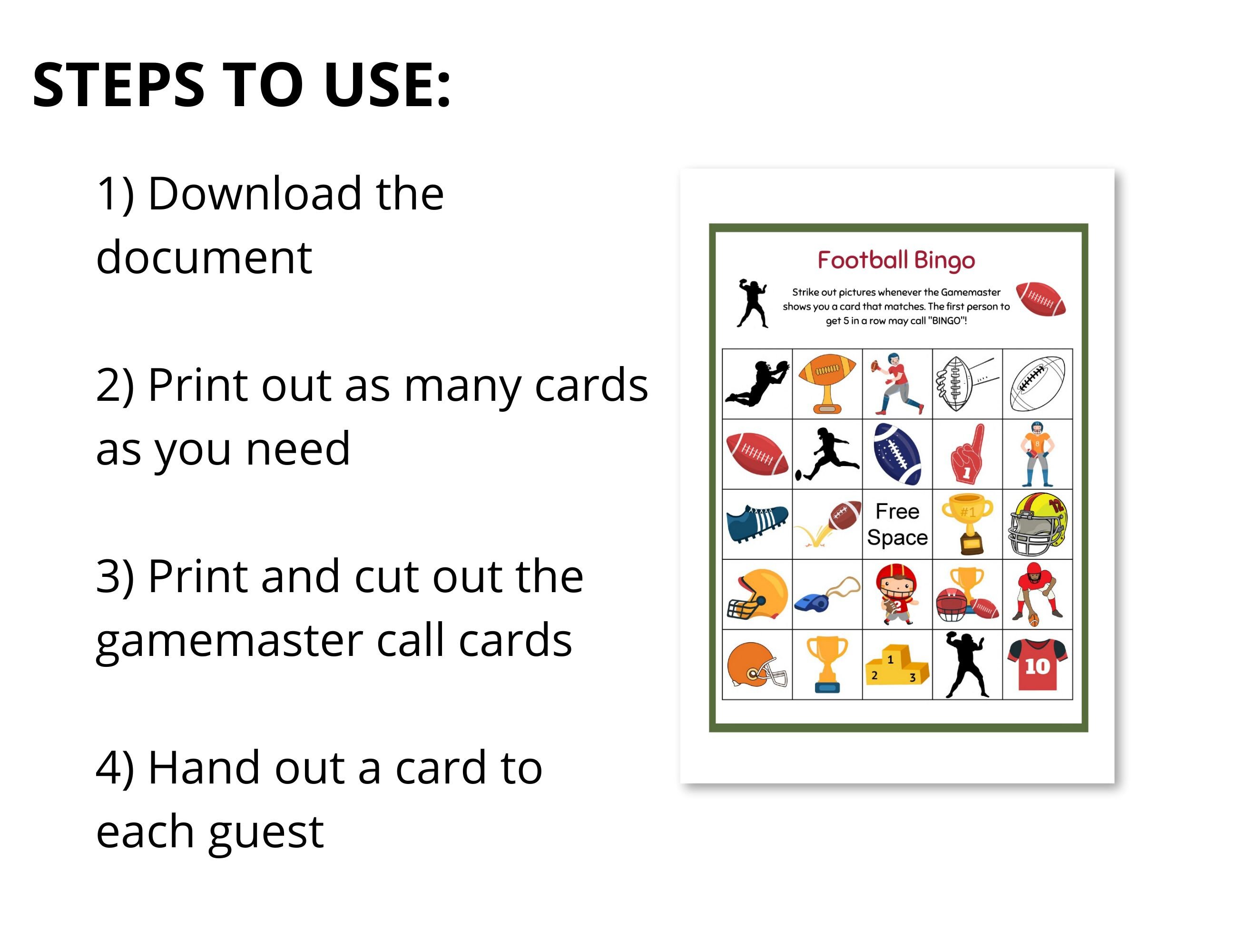 Football Bingo, 100 Bingo Cards Printable, American Football and Sports ...