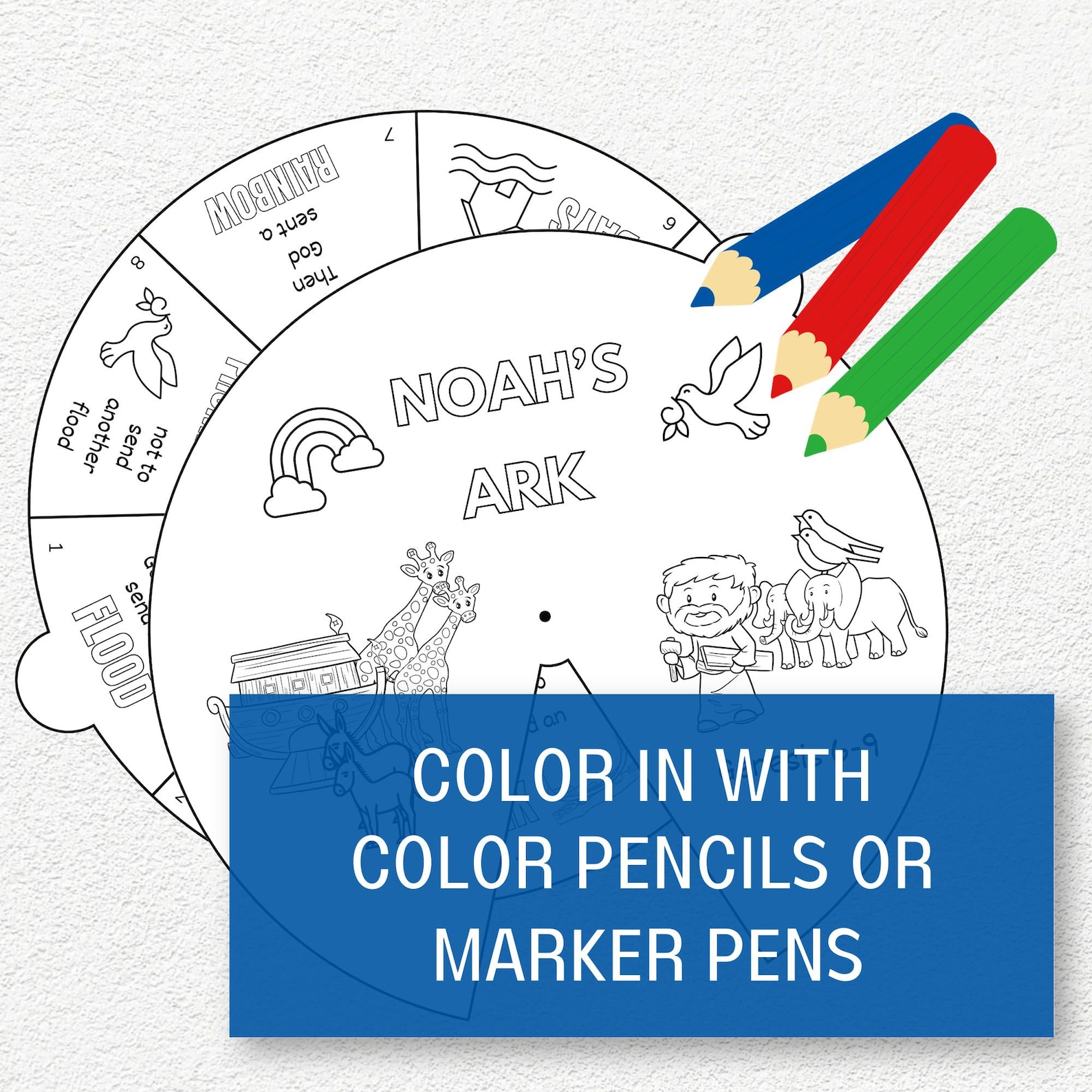 Noahs Ark Coloring Wheel Printable Sunday School Lesson - Etsy UK