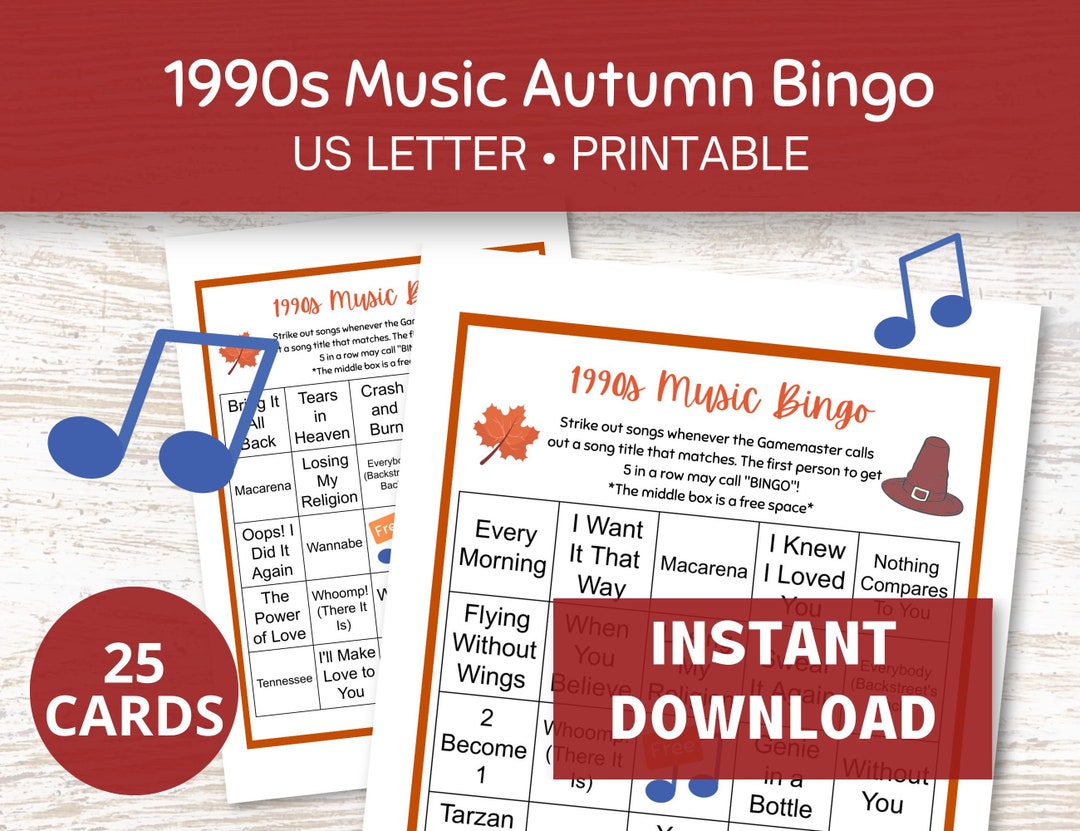 1990s Music Bingo Cards, 90s Party Games, 90s Bachelorette Party ...