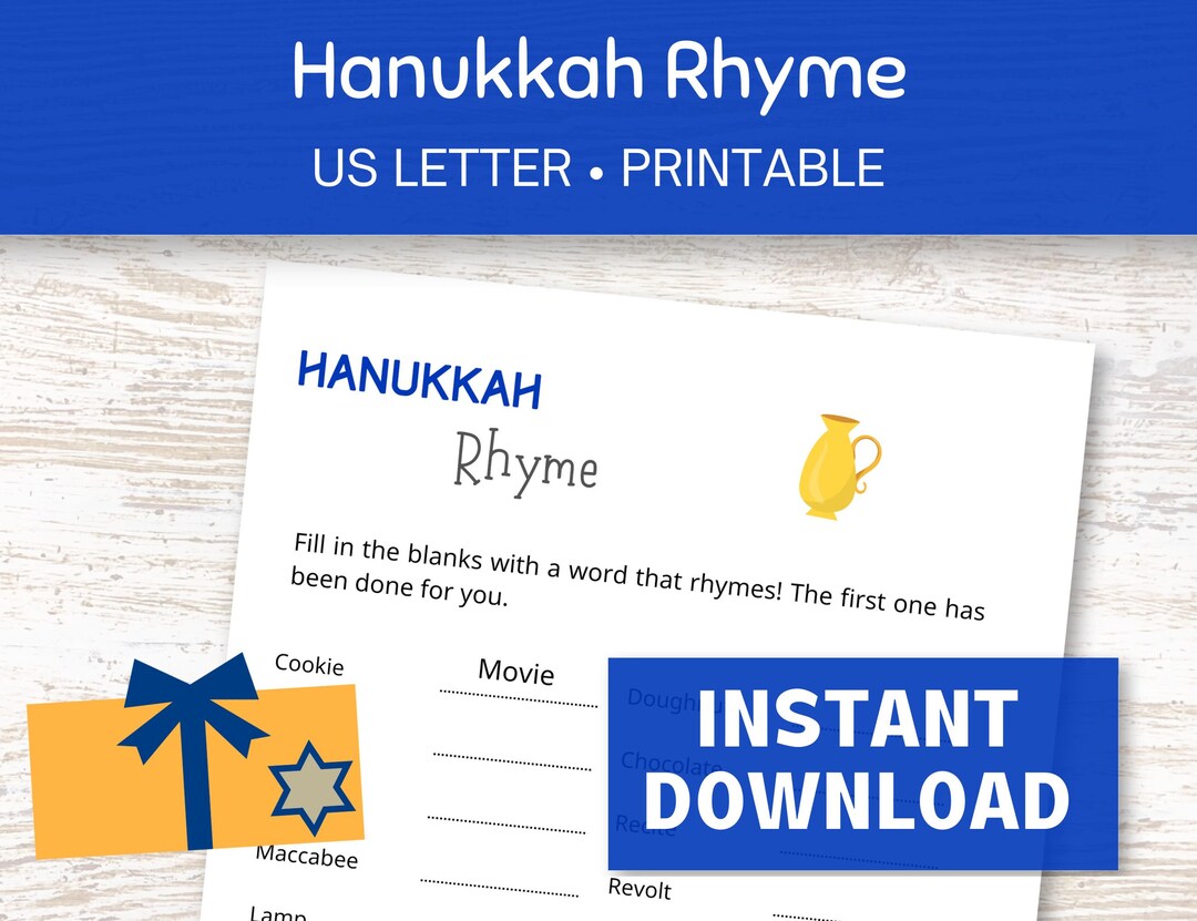 Hanukkah Rhyme Game Printable, Printable Hanukkah Games for Adults ...