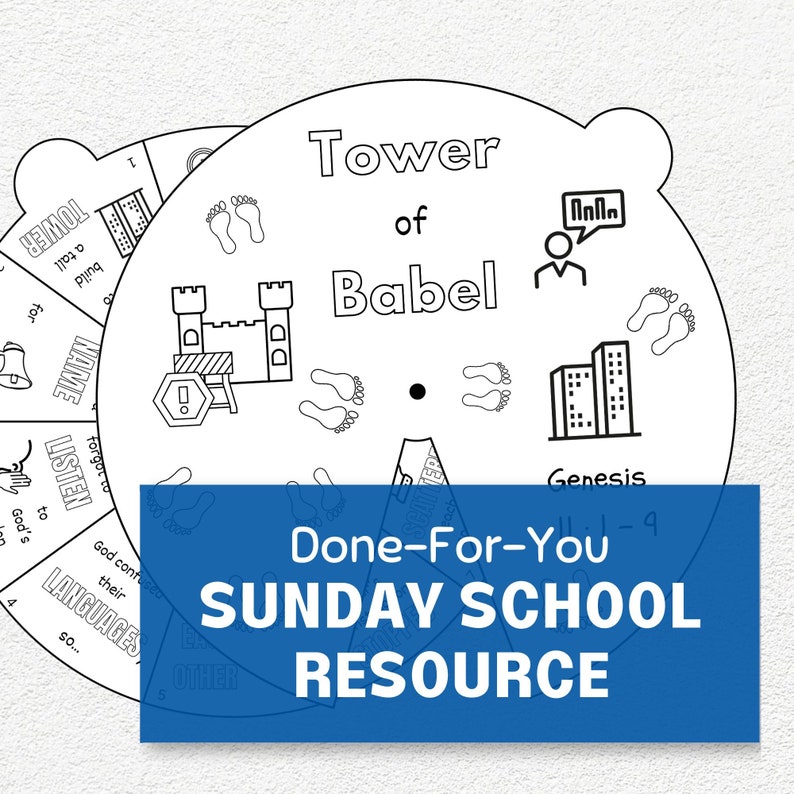 Tower of Babel Coloring Wheel, Printable Sunday School Lesson, Tower of ...
