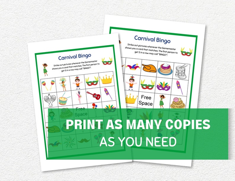 Carnival Bingo, Holiday Bingo 50 Cards, Samba Themed Bingo Games, Bingo ...