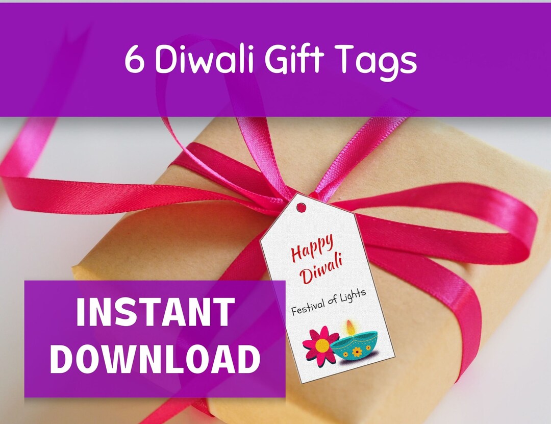 Diwali Gift Tags Printable, Set of 6 Gift Tags for Deepavali, Modern ...